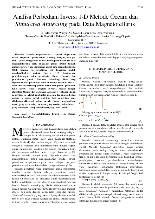 (PDF) Analisa Perbedaan Inversi 1-D Metode Occam dan Simulated ...