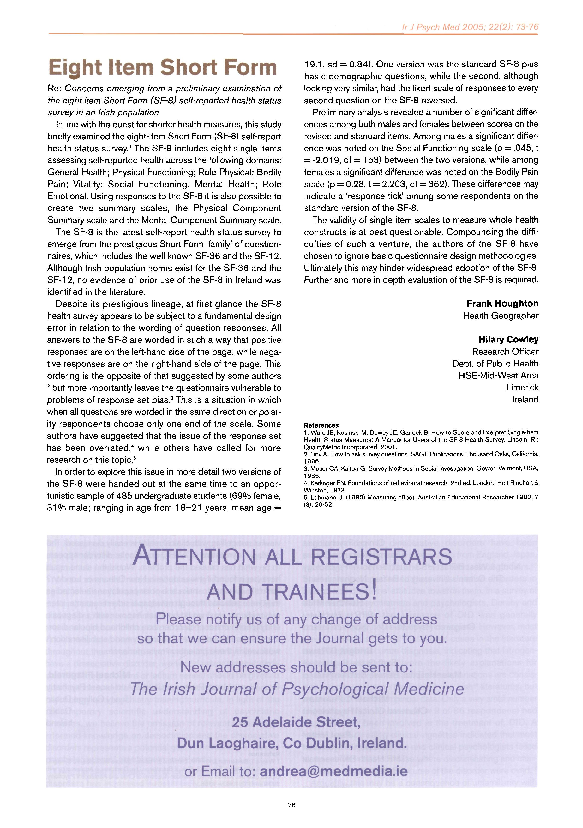 Eight Item Short Form