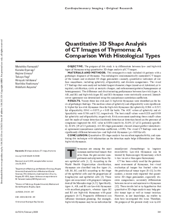 (PDF) Quantitative 3D Shape Analysis of CT Images of Thymoma: A ...