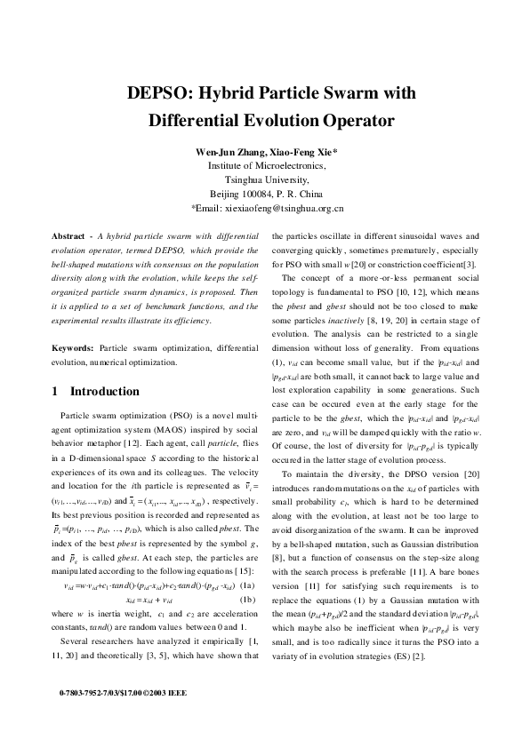 (PDF) DEPSO: Hybrid Particle Swarm With Differential Evolution Operator