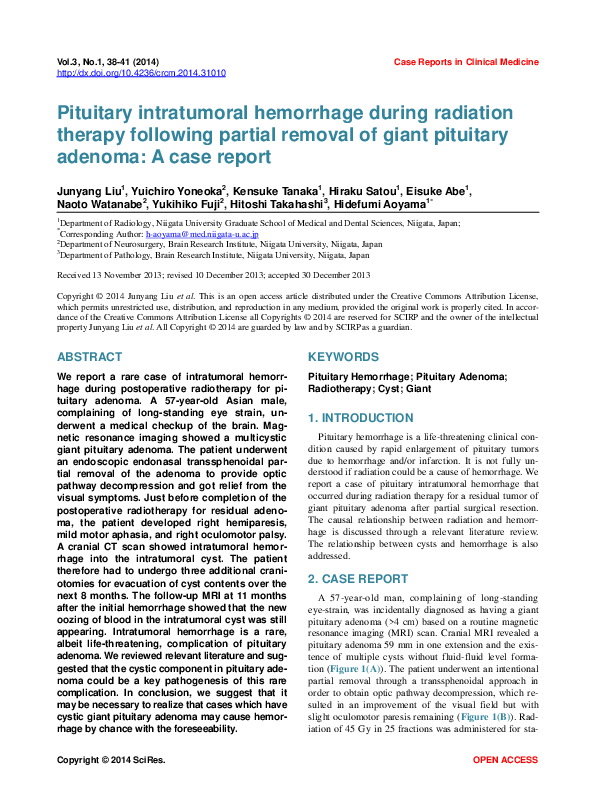 (PDF) Pituitary intratumoral hemorrhage during radiation therapy ...