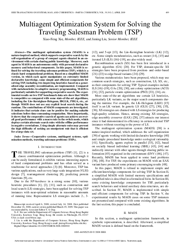 (PDF) Multiagent optimization system for solving the traveling salesman problem (TSP)
