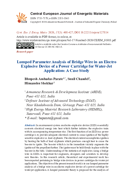 (PDF) Lumped Parameter Analysis of Bridge Wire in an Electro Explosive ...