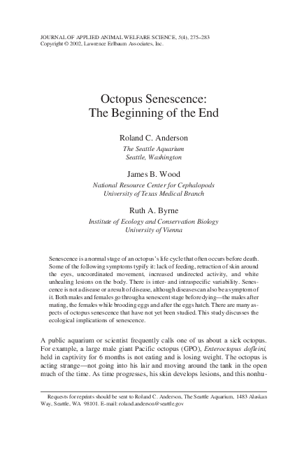 (PDF) Octopus senescence: the beginning of the end