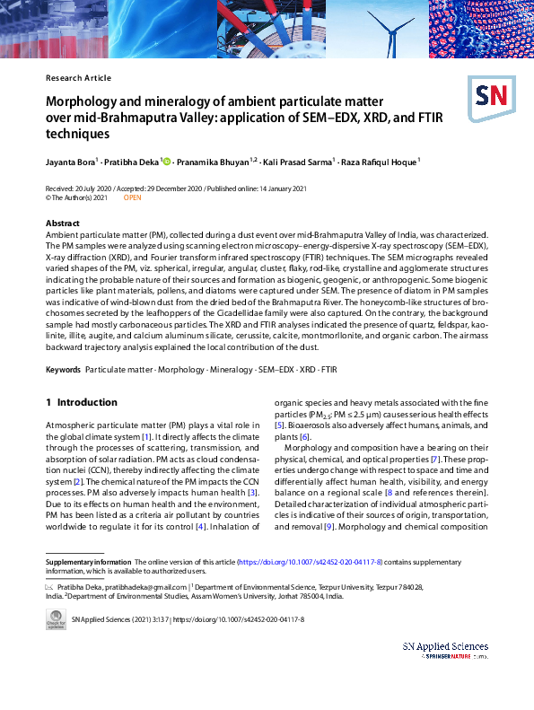 (PDF) Morphology and mineralogy of ambient particulate matter over mid-Brahmaputra Valley ...