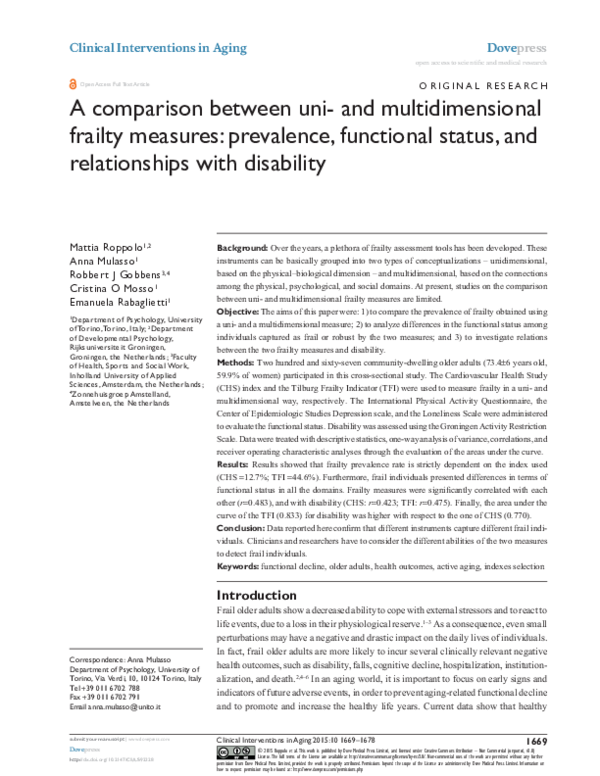 Pdf A Comparison Between Uni And Multidimensional Frailty Measures