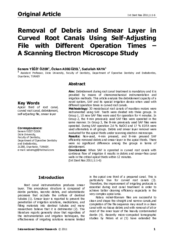 (PDF) Removal of Debris and Smear Layer in Curved Root Canals Using ...