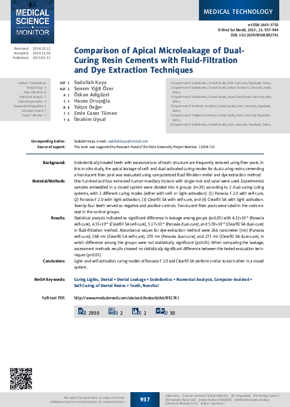 (PDF) Comparison of apical microleakage of dual-curing resin cements with fluid-filtration and ...