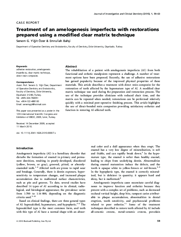 (PDF) Treatment of an amelogenesis imperfecta with restorations ...