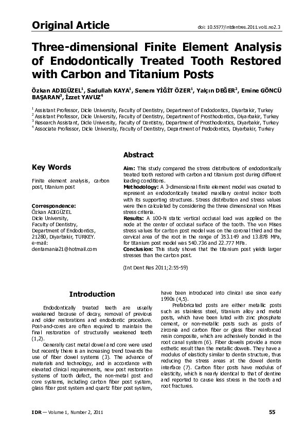(PDF) Finite element analysis of endodontically treated tooth restored with different posts ...