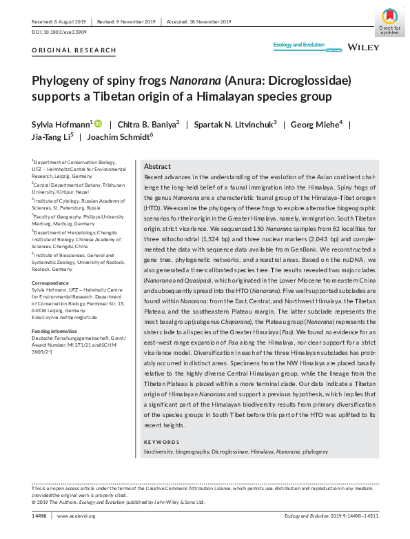 (PDF) Phylogeny of spiny frogs Nanorana (Anura: Dicroglossidae ...