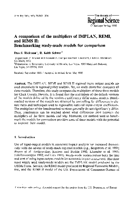 (PDF) A comparison of the multipliers of IMPLAN, REMI, and RIMS II ...