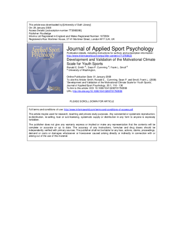 (PDF) Development and Validation of the Motivational Climate Scale for ...