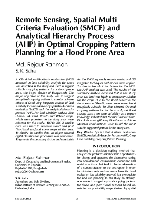 (PDF) Remote sensing, spatial multi criteria evaluation (SMCE) and analytical hierarchy process ...