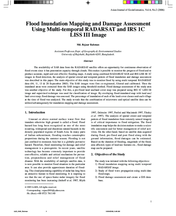 (PDF) Flood Inundation Mapping and Damage Assessment using Multi-temporal RADARSAT and IRS 1C ...