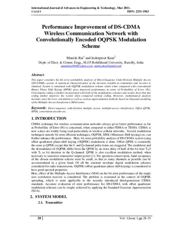 Pdf Performance Improvement Of Ds Cdma Wireless Communication Network