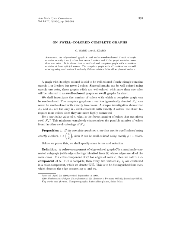 (PDF) On Swell-Colored Complete Graphs