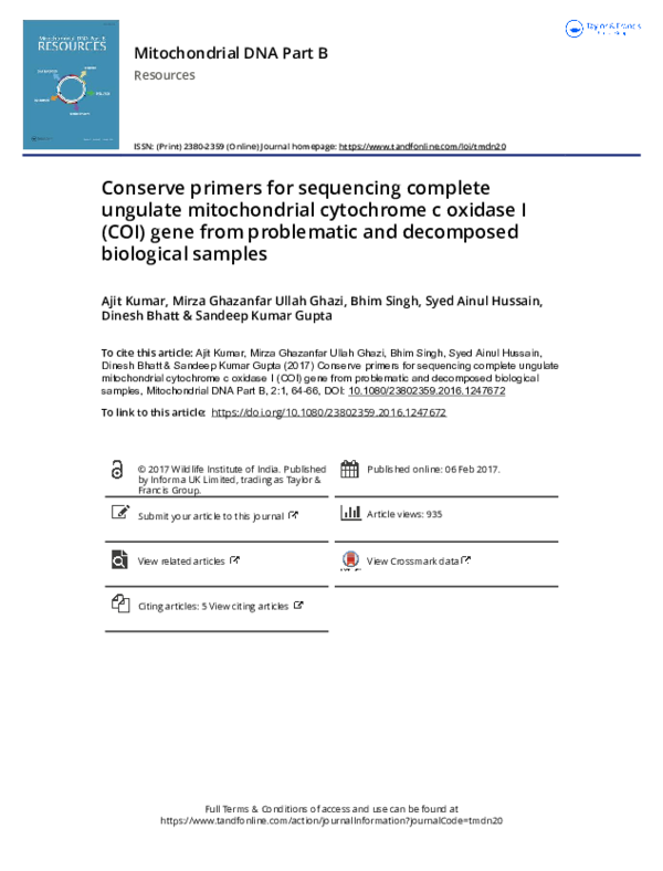 (PDF) Conserve primers for sequencing complete ungulate mitochondrial ...