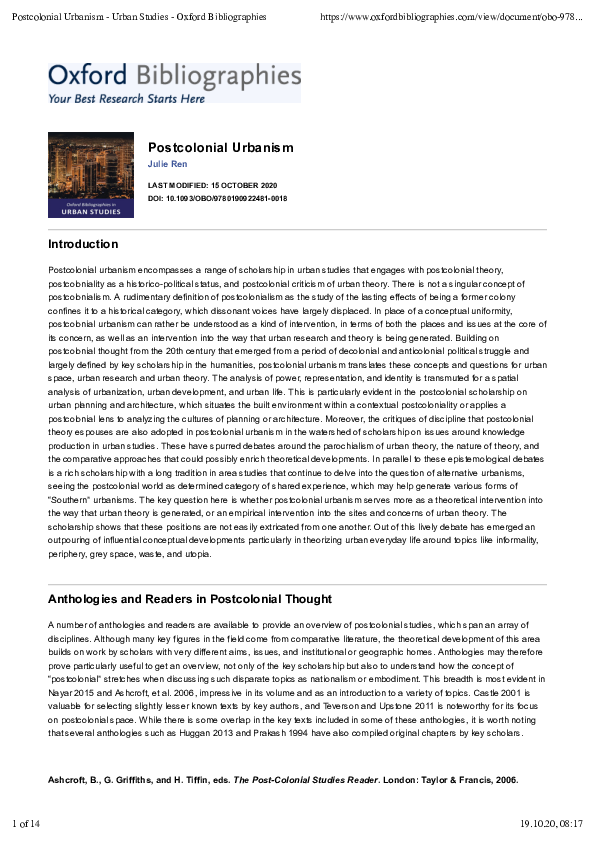 (PDF) Postcolonial Urbanism