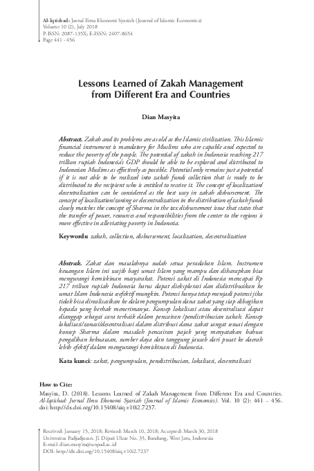 Pdf Lessons Learned Of Zakat Management From Different Era And Countries