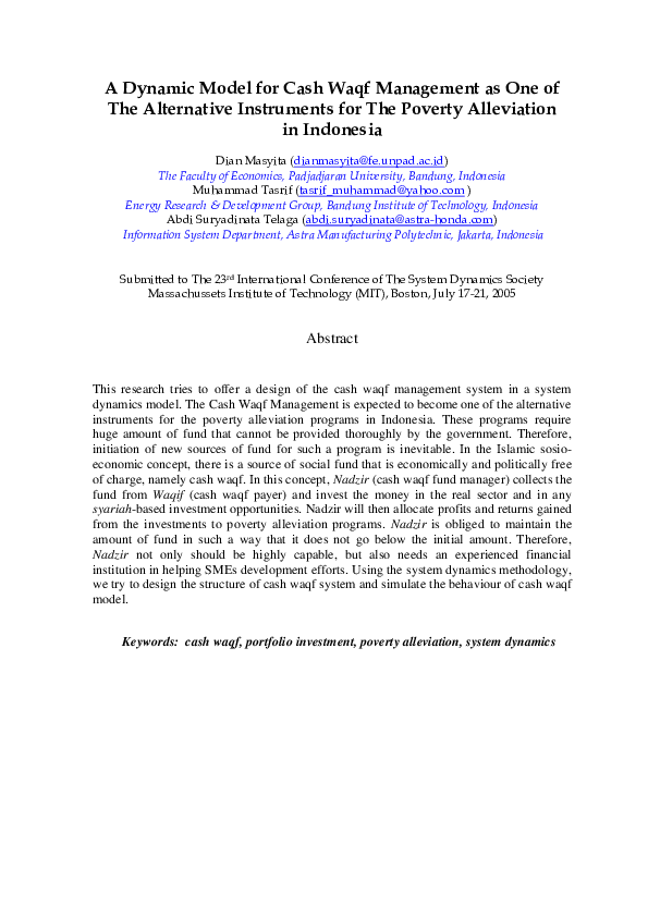 (PDF) A Dynamic Model for Cash Waqf Management as One of The Alternative Instruments for The ...