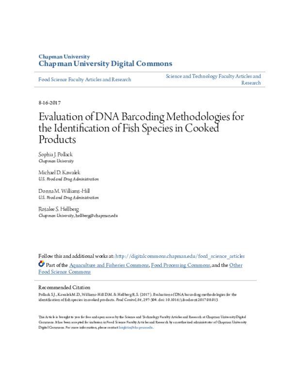 (PDF) Evaluation of DNA barcoding methodologies for the identification of fish species in cooked ...
