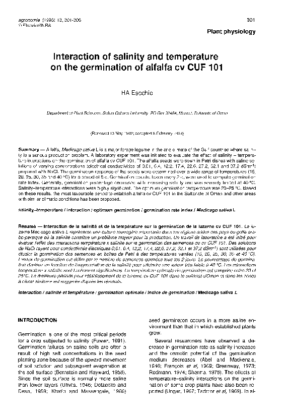 (PDF) Interaction of salinity and temperature on the germination of ...