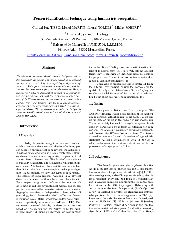 Pdf Person Identification Technique Using Human Iris Recognition