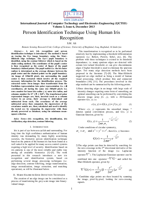 Pdf Person Identification Technique Using Human Iris Recognition