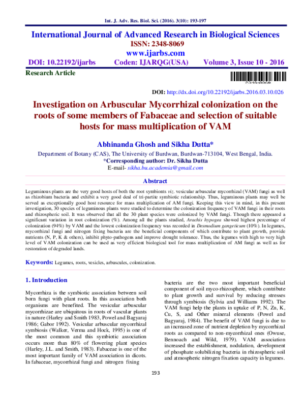 (PDF) Investigation on Arbuscular Mycorrhizal colonization on the roots ...
