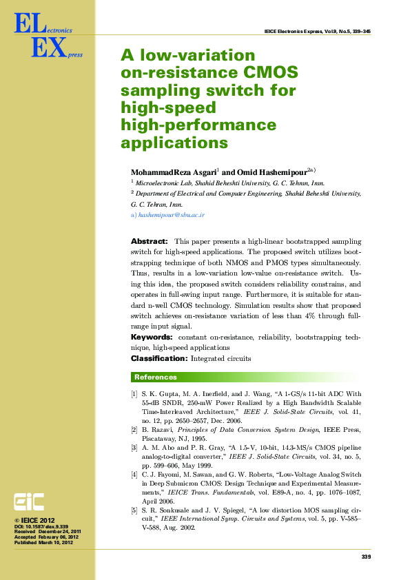 A low-variation on-resistance CMOS sampling switch for high-speed high ...