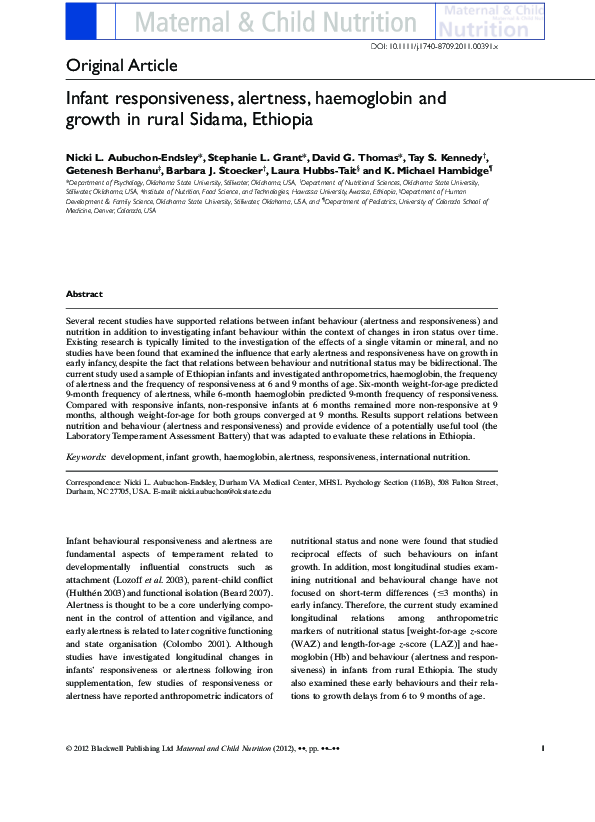(PDF) Infant responsiveness, alertness, haemoglobin and growth in rural ...
