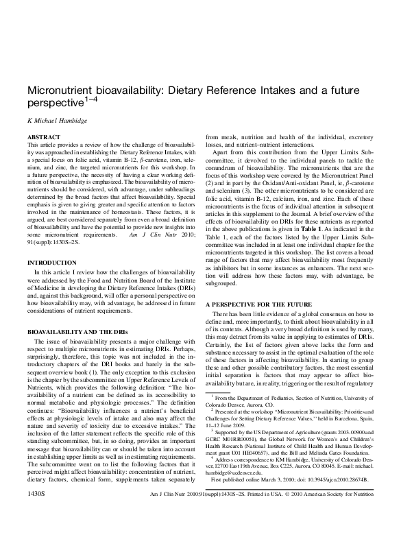 (PDF) Micronutrient bioavailability: Dietary Reference Intakes and a ...