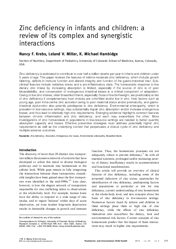 (PDF) Zinc deficiency in infants and children: a review of its complex ...