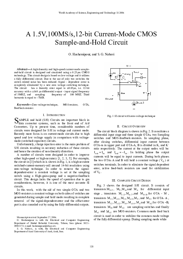 (PDF) A 1.5V,100MS/s,12-bit Current-Mode CMOS Sample-and-Hold Circuit