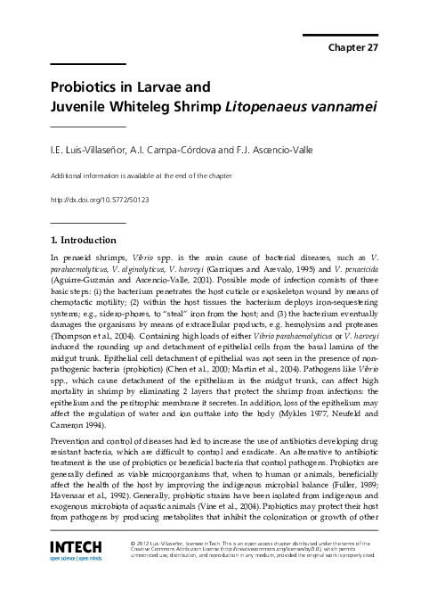 (PDF) Probiotics in Larvae and Juvenile Whiteleg Shrimp Litopenaeus vannamei