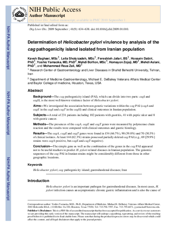 (PDF) Determination of Helicobacter pylori virulence by analysis of the ...