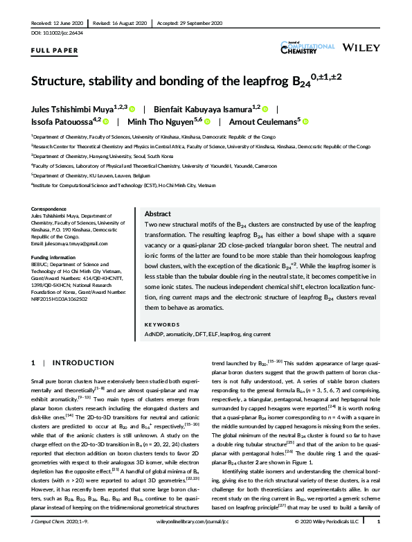 (PDF) Structure, stability and bonding of the leapfrog B 24 0,±1,±2