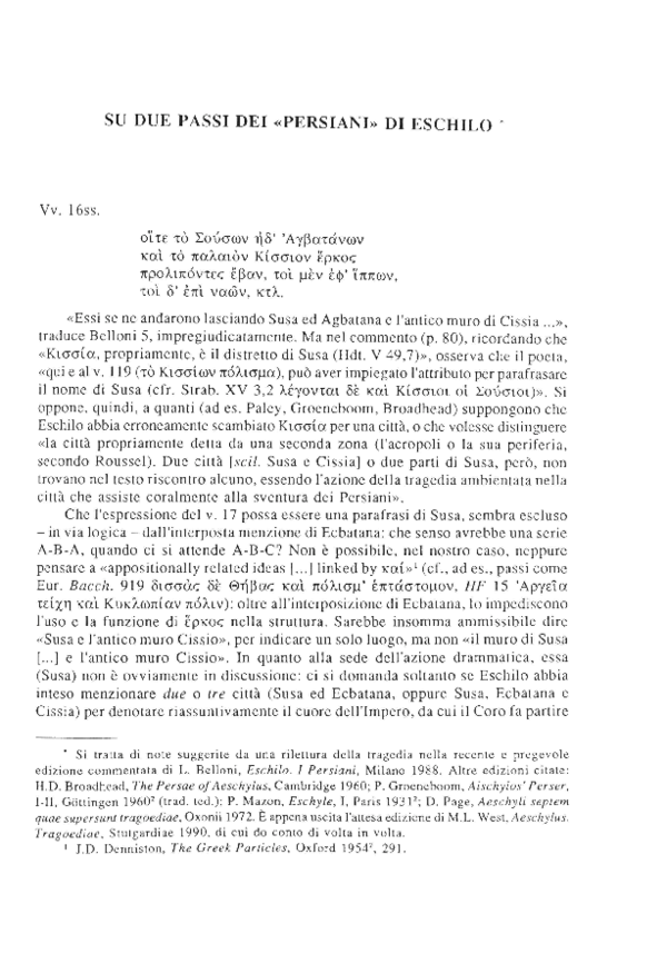 (PDF) SU DUE PASSI DEI «PERSIANI» DI ESCHILO (1990)