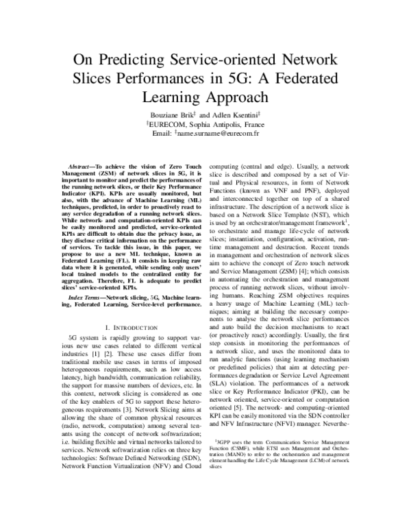 (PDF) On Predicting Service-oriented Network Slices Performances in 5G: A Federated Learning ...