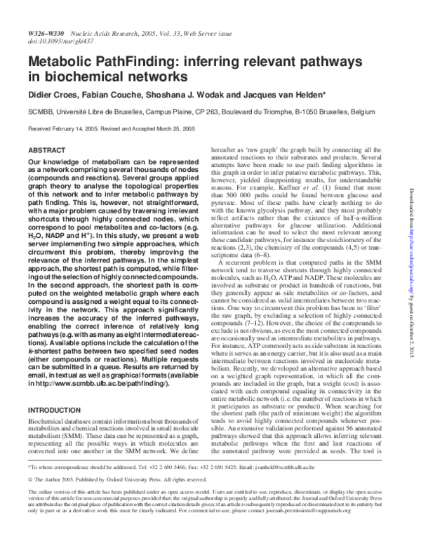 (PDF) Metabolic PathFinding: inferring relevant pathways in biochemical ...