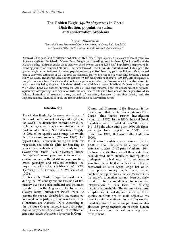 (PDF) The Golden Eagle Aquila chrysaetos in Crete. Distribution ...