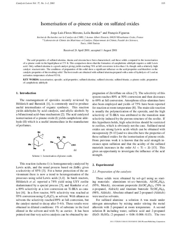 (PDF) Isomerisation of α-pinene oxide on sulfated oxides