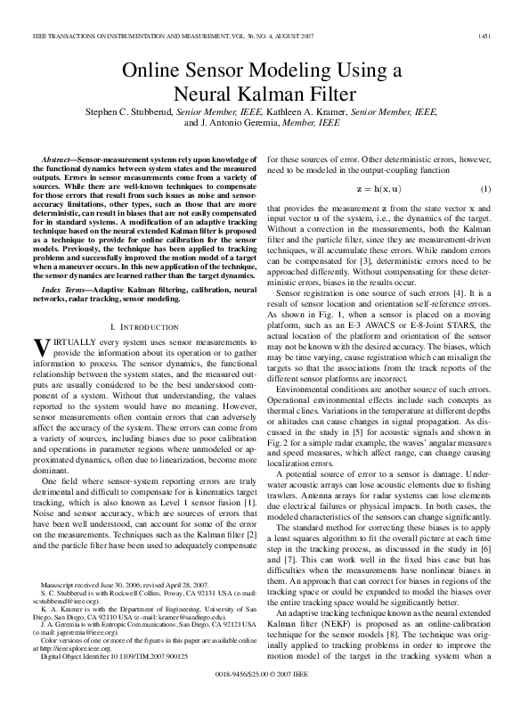 Pdf Online Sensor Modeling Using A Neural Kalman Filter