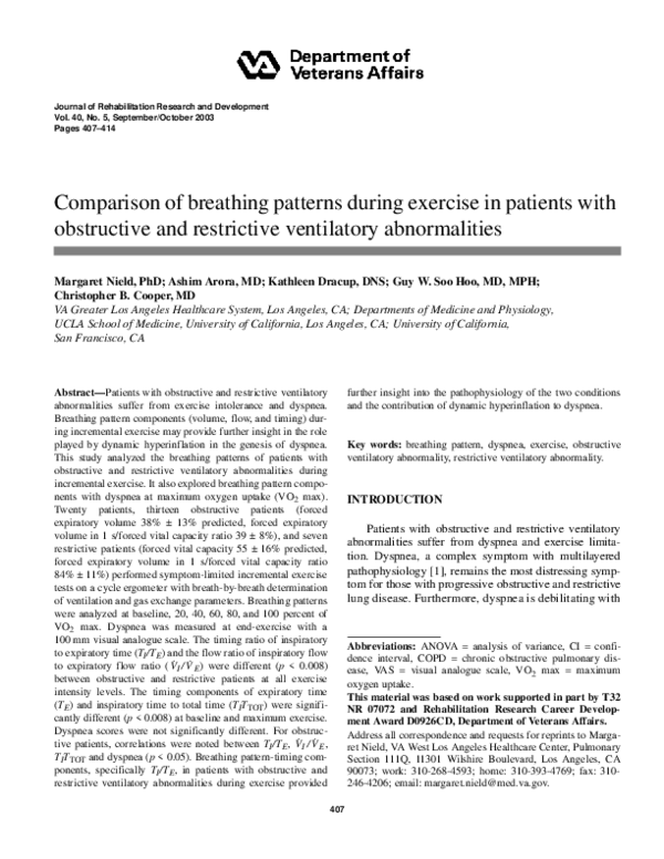 (PDF) Comparison of breathing patterns during exercise in patients with ...