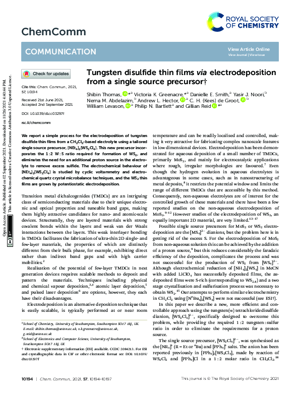 (PDF) Tungsten disulfide thin films via electrodeposition from a single ...