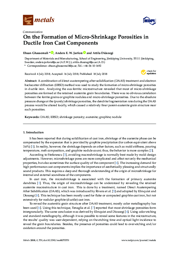 (PDF) On the Formation of Micro-Shrinkage Porosities in Ductile Iron ...