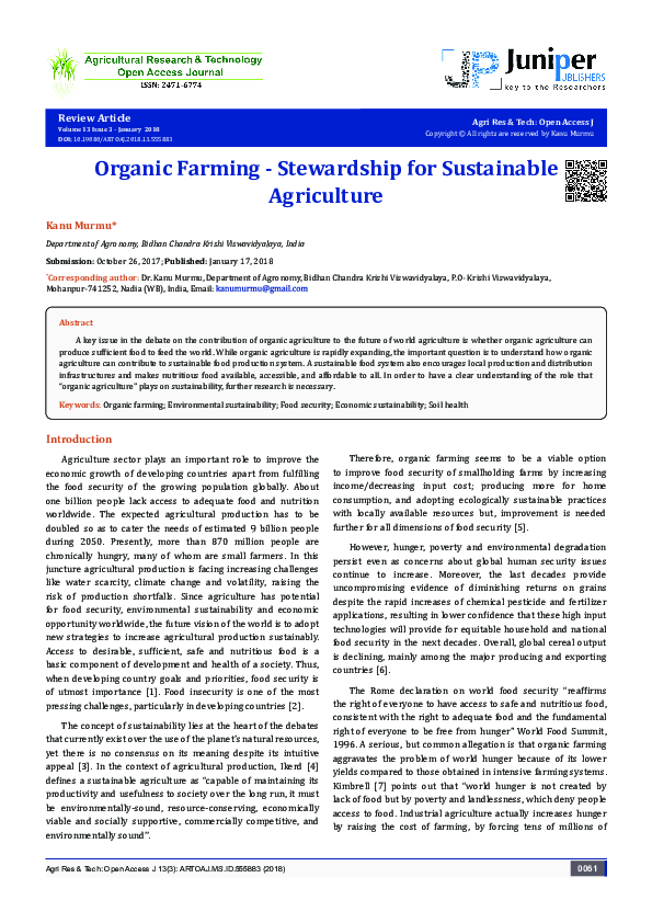 (PDF) Organic Farming - Stewardship for Sustainable Agriculture