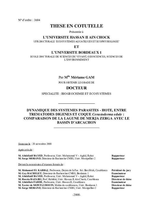 (PDF) Dynamique des systèmes parasites-hote, entre trématodes digènes ...