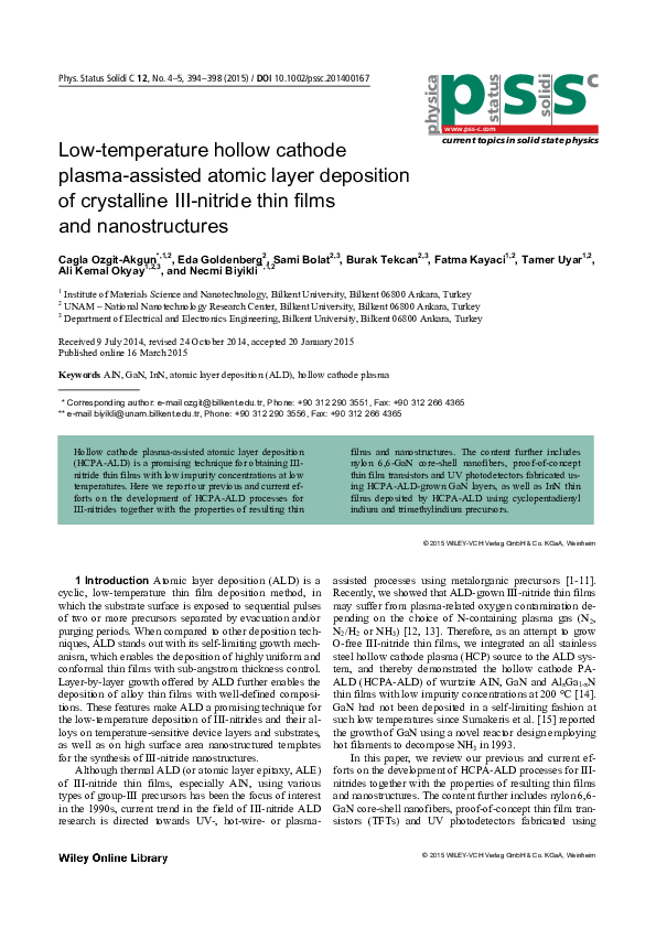 (PDF) Low-temperature hollow cathode plasma-assisted atomic layer deposition of crystalline III ...